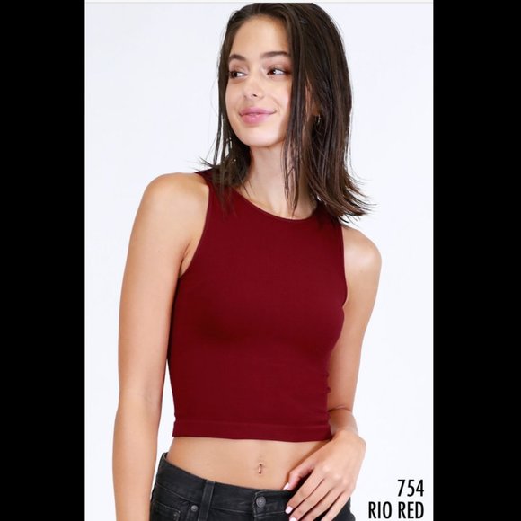 Tops | New Rio Red High Neck Ribbed Crop Top By Nikibiki | Poshmark